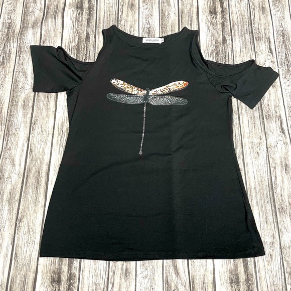 MISSLOOK | Tops | Womens Size Medium Mislook Black Cold Shoulder ...